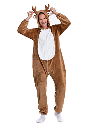 HSCTEK Reindeer Onesie Adult, Christmas Onesie Pajamas Women Men, Family Deer Costume Teen XX-Large