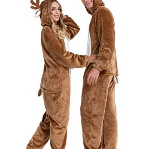 HSCTEK Reindeer Onesie Adult, Christmas Onesie Pajamas Women Men, Family Deer Costume Teen XX-Large