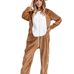 HSCTEK Reindeer Onesie Adult, Christmas Onesie Pajamas Women Men, Family Deer Costume Teen XX-Large