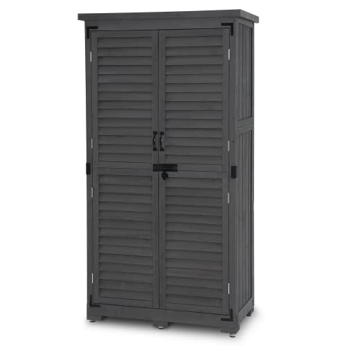 MCombo Outdoor Storage Cabinet, Garden Storage Shed, Outside Vertical Shed with Lockers, Outdoor 63 Inches Wood Tall Shed for Yard and Patio 0870 (Grey)