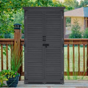 MCombo Outdoor Storage Cabinet, Garden Storage Shed, Outside Vertical Shed with Lockers, Outdoor 63 Inches Wood Tall Shed for Yard and Patio 0870 (Grey)