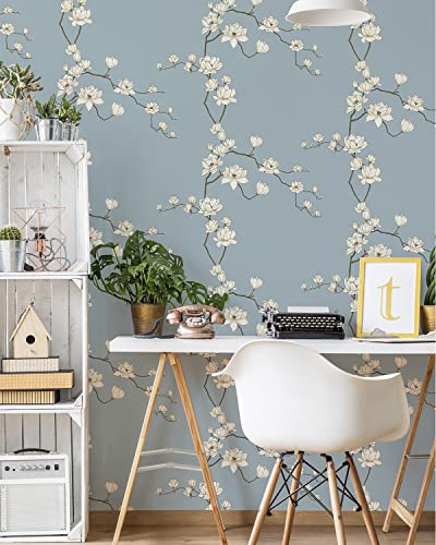 GloryTik 15.5" x 118" Floral Wallpaper Peel and Stick Wallpaper Beige Flowers Contact Paper Self-Adhesive Wallpaper Waterproof Removable Wallpaper Decoration for Cabinets Bedroom Walls