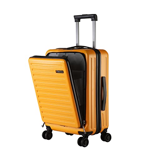 TydeCkare 20 Inch Carry On with Front Pocket, 22x14.6x10in, 45L, Lightweight ABS+PC Hardshell Suitcase with TSA Lock, YKK Zipper & 4 Spinner Silent Wheels, Orange