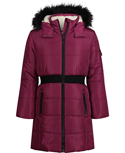 HUDSON Girls' Hooded Winter Puffer Jacket, Heavy Weight Coat with Full Length Zipper, Magenta/Long Length, 8-10