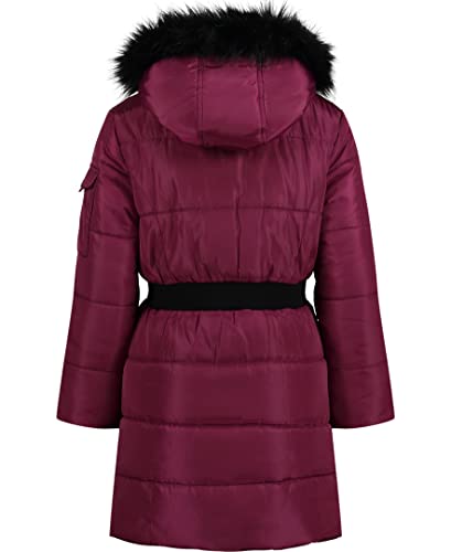 HUDSON Girls' Hooded Winter Puffer Jacket, Heavy Weight Coat with Full Length Zipper, Magenta/Long Length, 8-10