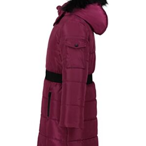 HUDSON Girls' Hooded Winter Puffer Jacket, Heavy Weight Coat with Full Length Zipper, Magenta/Long Length, 8-10