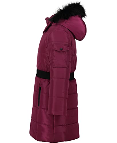 HUDSON Girls' Hooded Winter Puffer Jacket, Heavy Weight Coat with Full Length Zipper, Magenta/Long Length, 8-10