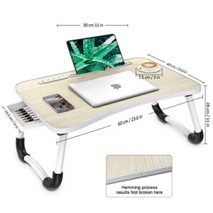 Zapuno Laptop Lap Desk, Foldable Laptop Table Tray with 4 USB Ports Storage Drawer and Cup Holder, Laptop Bed Desk Laptop Stand for Bed Lap Tray Portable Standing Table for Bed Couch Floor