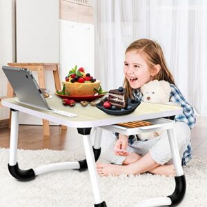 Zapuno Laptop Lap Desk, Foldable Laptop Table Tray with 4 USB Ports Storage Drawer and Cup Holder, Laptop Bed Desk Laptop Stand for Bed Lap Tray Portable Standing Table for Bed Couch Floor