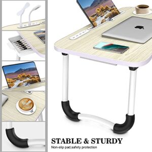 Zapuno Laptop Lap Desk, Foldable Laptop Table Tray with 4 USB Ports Storage Drawer and Cup Holder, Laptop Bed Desk Laptop Stand for Bed Lap Tray Portable Standing Table for Bed Couch Floor