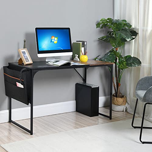 Homy Casa Inc 40 inch Study Storage Bag Space Saving for Home Office, Modern Simple Style PC Metal Frame Computer Desk, Writing Table, Black, Brown