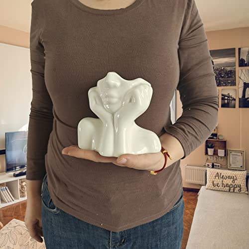 Female Form Ceramic Body Face Art Vase Ideal For Home Office Bookshelf Table Shelf Décor Modern Farmhouse 5.52x2.76x4.73Inch, Small