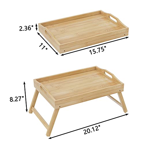 RichFire Bed Tray with Handles and Foldable Legs, Bamboo Bed Table Bed Desk, Breakfast in Bed Tray for Food and Snacks