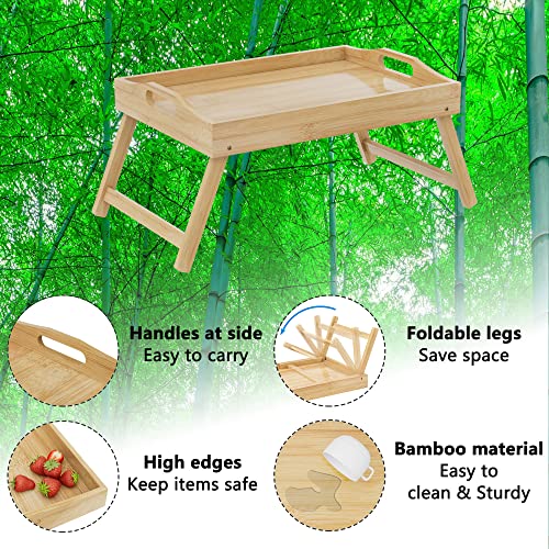 RichFire Bed Tray with Handles and Foldable Legs, Bamboo Bed Table Bed Desk, Breakfast in Bed Tray for Food and Snacks