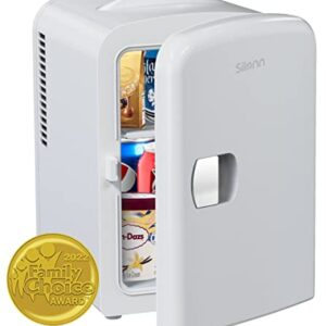 Silonn Mini Fridge, Portable Skin Care Fridge, 4 L/6 Can Cooler and Warmer Small Refrigerator with Eco Friendly for Home, Office, Car and College Dorm Room, Compact Refrigerator White