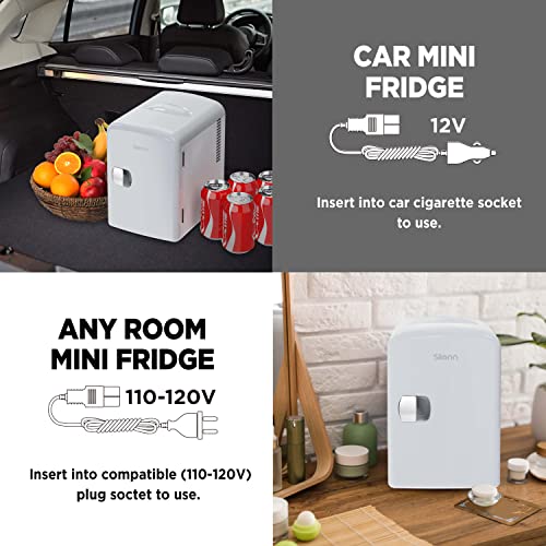 Silonn Mini Fridge, Portable Skin Care Fridge, 4 L/6 Can Cooler and Warmer Small Refrigerator with Eco Friendly for Home, Office, Car and College Dorm Room, Compact Refrigerator White