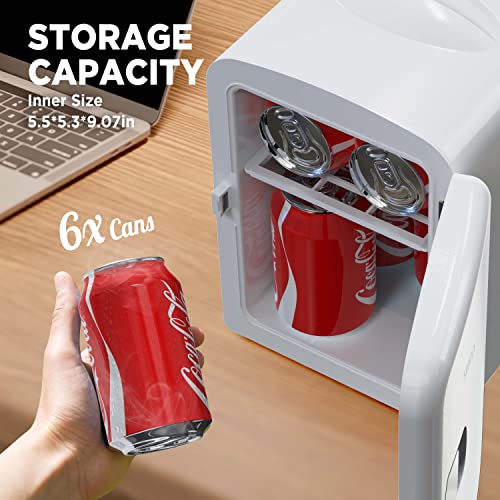 Silonn Mini Fridge, Portable Skin Care Fridge, 4 L/6 Can Cooler and Warmer Small Refrigerator with Eco Friendly for Home, Office, Car and College Dorm Room, Compact Refrigerator White