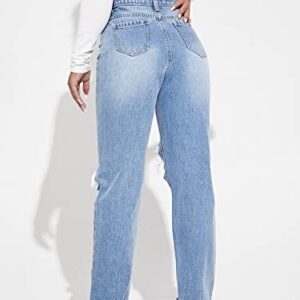 WDIRARA Women's High Waisted Ripped Straight Leg Jeans Cut Out Button Denim Pants Light Wash M