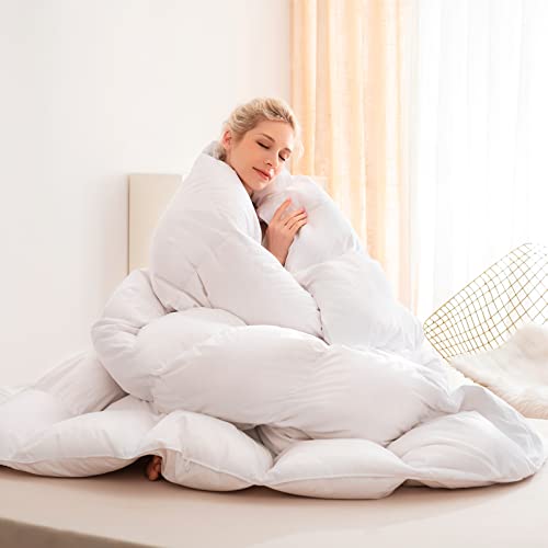 Airensky Goose Down Comforter King Size - White Duvet Insert - Breathable Goose Down & Feather 60oz Filling - Extra Fluffy Thick Cloud Hotel Luxurious Comforters for All Season (106”x90”)