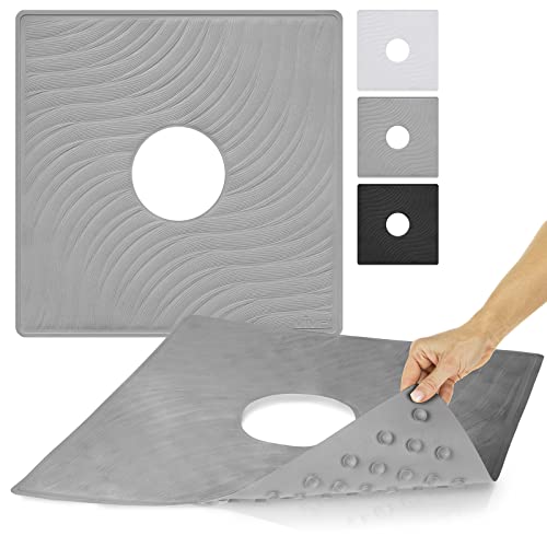 Vive Shower Mat - 22" by 22" Square Non Slip Large Bath Mat for Bathtub - Patented Design - Suction Cup Traction Skid Pad for Stalls Floors Tub - Textured Rubber with Drain Hole