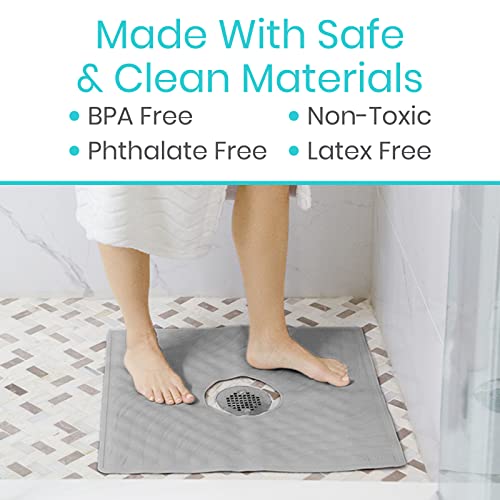 Vive Shower Mat - 22" by 22" Square Non Slip Large Bath Mat for Bathtub - Patented Design - Suction Cup Traction Skid Pad for Stalls Floors Tub - Textured Rubber with Drain Hole