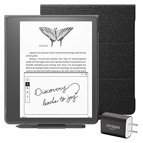 Kindle Scribe Essentials Bundle including Kindle Scribe (32 GB), Premium Pen, Fabric Folio Cover with Magnetic Attach - Black, and Power Adapter