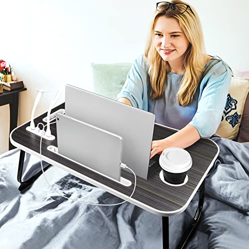 Bed Desk,Lap Table Tray with USB Charge Port,Cup Holder and Storage Drawer,Portable Laptop Stand for Sofa Floor Working Writing Reading (Black)