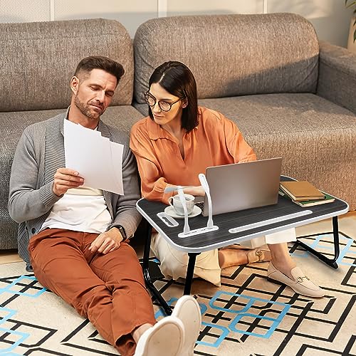 Bed Desk,Lap Table Tray with USB Charge Port,Cup Holder and Storage Drawer,Portable Laptop Stand for Sofa Floor Working Writing Reading (Black)