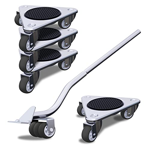 Furniture Mover by ONEON - 6 7/8" Steel Tri-Dolly, 3 Wheels Furniture Dolly for Moving, 720 LB Max Load Capacity 4 Pack & Subsidiary Furniture Lifter Set (5Pack)