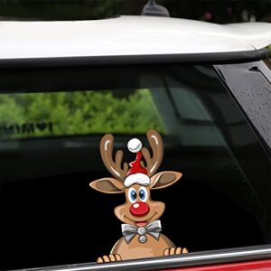 Iprokiu Cute Christmas Santa Claus Peeking Car Sticker Elf Reindeer Car Window Bumper Decal Waterproof Vinyl Car Sticker and Decal Vehicle Truck Laptop Wall Car Decor (Reindeer)