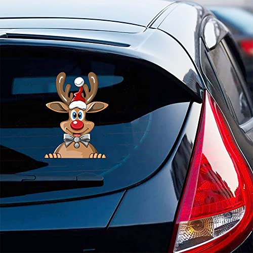 Iprokiu Cute Christmas Santa Claus Peeking Car Sticker Elf Reindeer Car Window Bumper Decal Waterproof Vinyl Car Sticker and Decal Vehicle Truck Laptop Wall Car Decor (Reindeer)