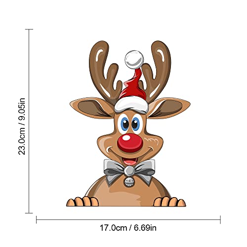 Iprokiu Cute Christmas Santa Claus Peeking Car Sticker Elf Reindeer Car Window Bumper Decal Waterproof Vinyl Car Sticker and Decal Vehicle Truck Laptop Wall Car Decor (Reindeer)