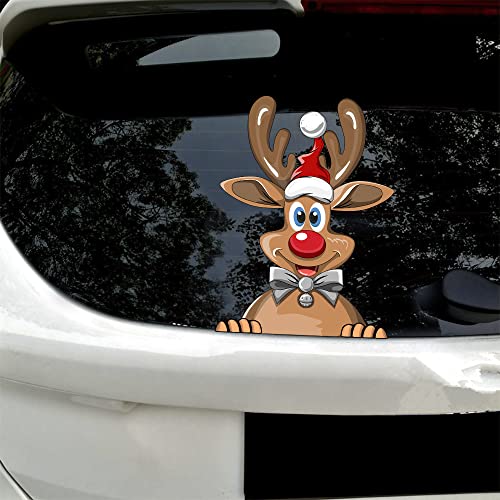 Iprokiu Cute Christmas Santa Claus Peeking Car Sticker Elf Reindeer Car Window Bumper Decal Waterproof Vinyl Car Sticker and Decal Vehicle Truck Laptop Wall Car Decor (Reindeer)