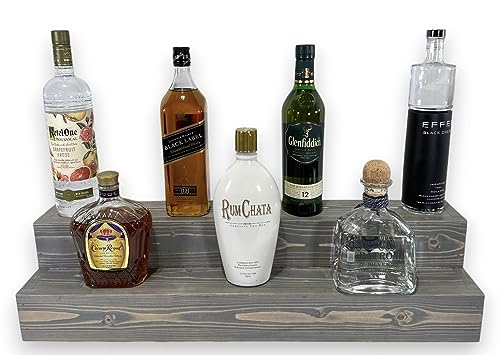 Tiered Bottle Shelf | 2 Tier Liquor Bottle Display | Bar Organization | Display Shelf | Wine Shelf | Bar Display | Kitchen Counter Shelf (30", Black)