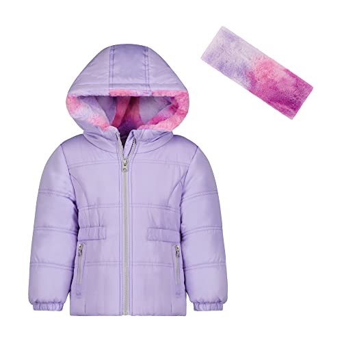 LONDON FOG Kids Winter Jacket for Girls - Warm, Hooded Winter Coat With Matching Headband, Purple, Size 6X