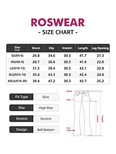 roswear Women’s High Waisted Bell Bottom Stretch Ripped Curvy Flare Jeans White Small