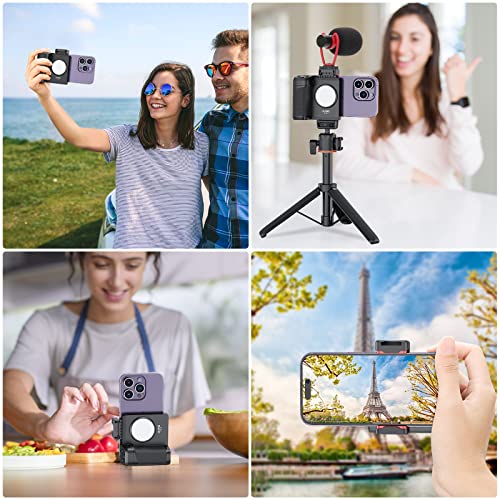 UURIG Smartphone Camera Shutter Remote Handle Grip with Detachable Wireless Remote Control,Three-Speed Adjustable Fill Light for iPhone Samsung Google OnePlus Phones Video/Photo Shooting