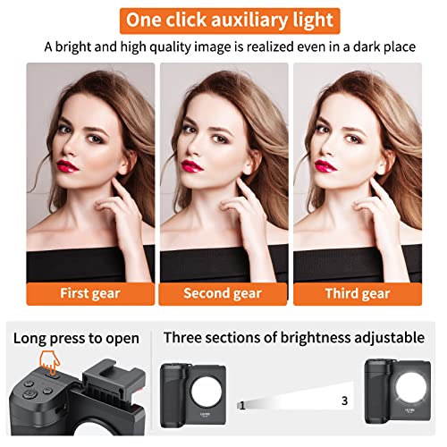 UURIG Smartphone Camera Shutter Remote Handle Grip with Detachable Wireless Remote Control,Three-Speed Adjustable Fill Light for iPhone Samsung Google OnePlus Phones Video/Photo Shooting