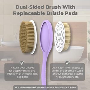 Avilana® Shower Body Brush with Advanced Hygiene Technology, Long 19 inch Curved Silicone Handle Back Scrubber with Dual-Sided Brush Soft and Stiff (Replacement Pads- Soft and Stiff Bristles)