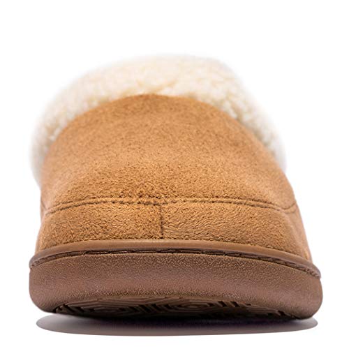 NewDenber Women's Warm Memory Foam Slippers Suede Plush Fleece Lined Slip on Indoor Outdoor House Shoes (8-9 B(M) US, Tan)