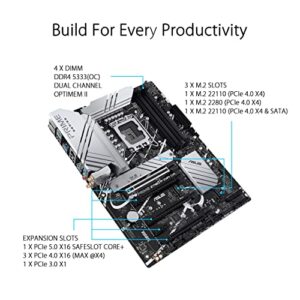 ASUS Prime Z790-P WiFi D4 LGA 1700(Intel® 12th&13th Gen) ATX Motherboard (PCIe 5.0,DDR4,14+1DrMOS,3X M.2,WiFi 6, Bluetooth v5.2,2.5Gb LAN, Front Panel USB 3.2 Gen 2 USB Type-C®, Thunderbolt™ 4/USB4)