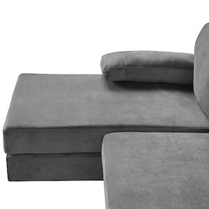 Casa Andrea Milano Modern Large Velvet Fabric Sectional Sofa, L-Shape Couch with Extra Wide Chaise Lounge, Grey