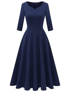 dresstells women vintage tea party dress formal modest floral fit flare audrey hepburn dress for cocktail/wedding guest/church/prom navy xl