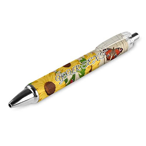 Personalized Custom Sunflower Butterfly Wood Pens with Stylus Tip, Customized Engraving Ballpoint Pens with Name Massage Text Logo, Gift Ideas for School Office Business Birthday Graduation Anniversar