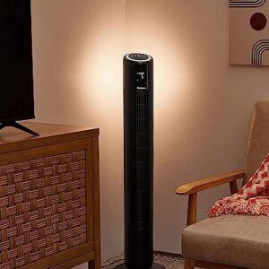 HOLMES 42" Digital Tower Fan with Accent Light, ClearRead Display, High/Low Brightness Level, 90° Oscillation, 5 Speeds, 4 Modes, 8-Hour Timer, Home, Bedroom or Office, Remote Control, Matte Black