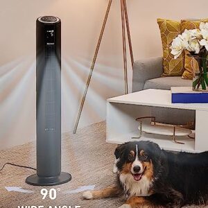 HOLMES 42" Digital Tower Fan with Accent Light, ClearRead Display, High/Low Brightness Level, 90° Oscillation, 5 Speeds, 4 Modes, 8-Hour Timer, Home, Bedroom or Office, Remote Control, Matte Black