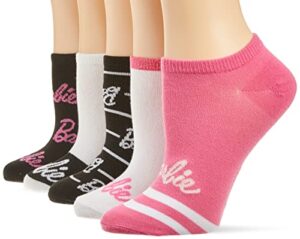 barbie women's 5 pack no show socks, white assorted, 9-11