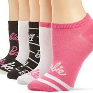 Barbie Women's 5 Pack No Show Socks, White Assorted, 9-11