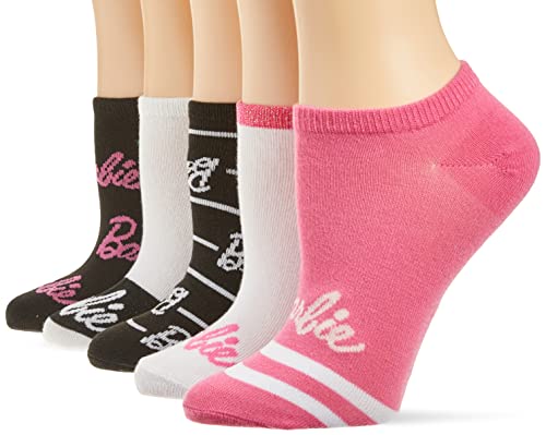 Barbie Women's 5 Pack No Show Socks, White Assorted, 9-11