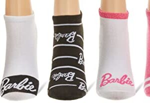 Barbie Women's 5 Pack No Show Socks, White Assorted, 9-11